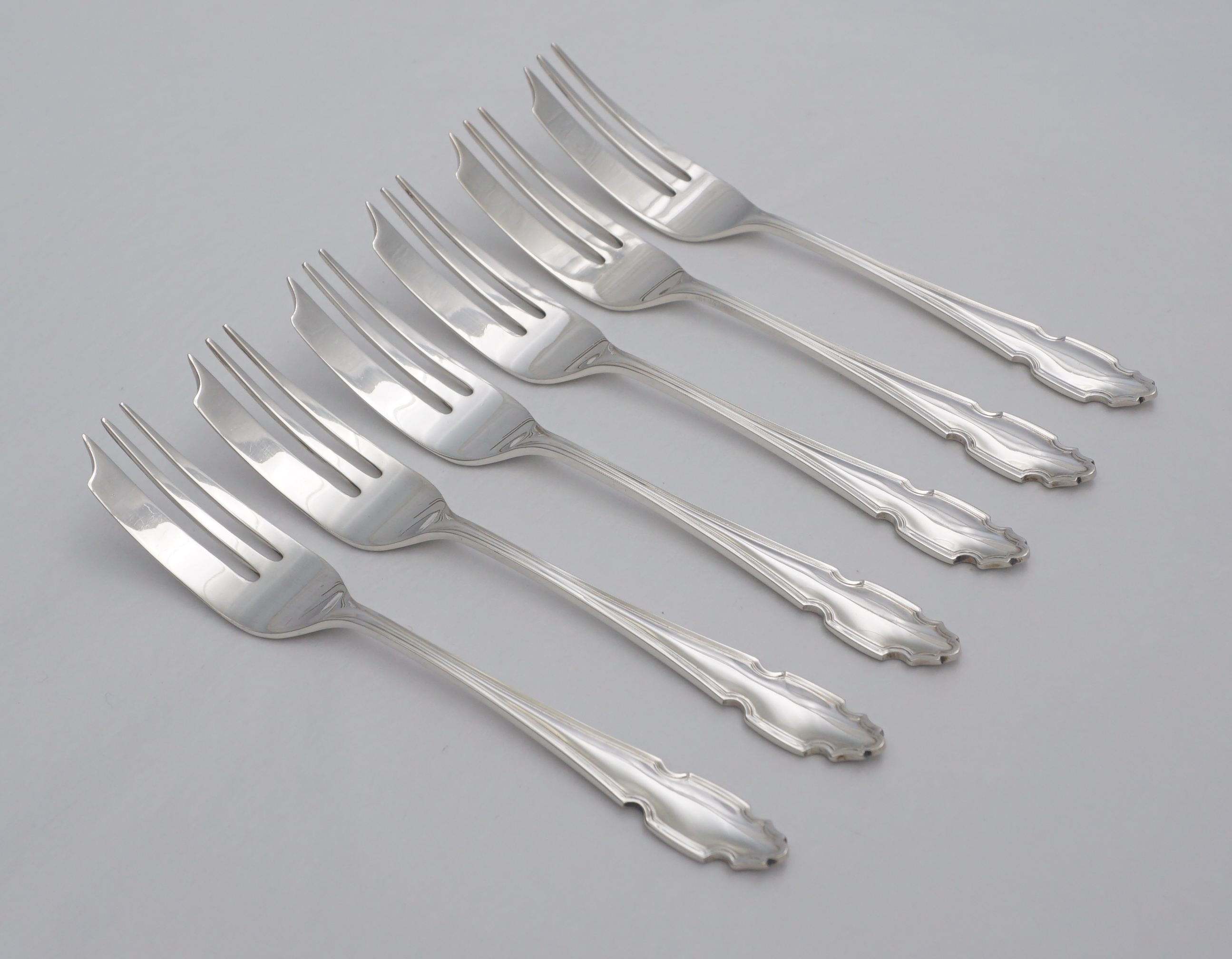six vintage English solid sterling silver cake or pastry forks Cooper Brothers Sheffield 1958 ...